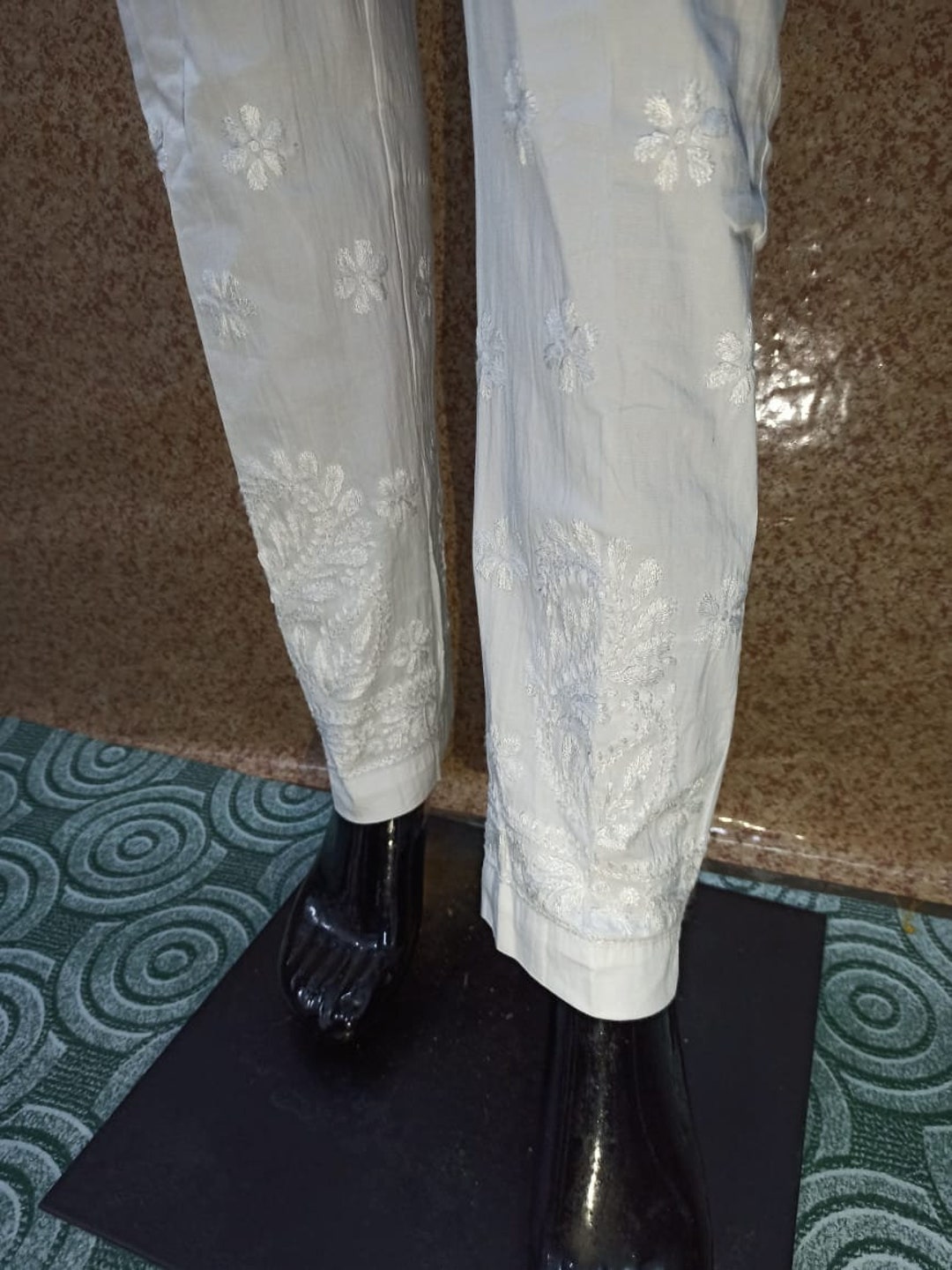Eid Wear Women Handmade Chikankari Cigarette Cotton Pant Ethnic Regular ...