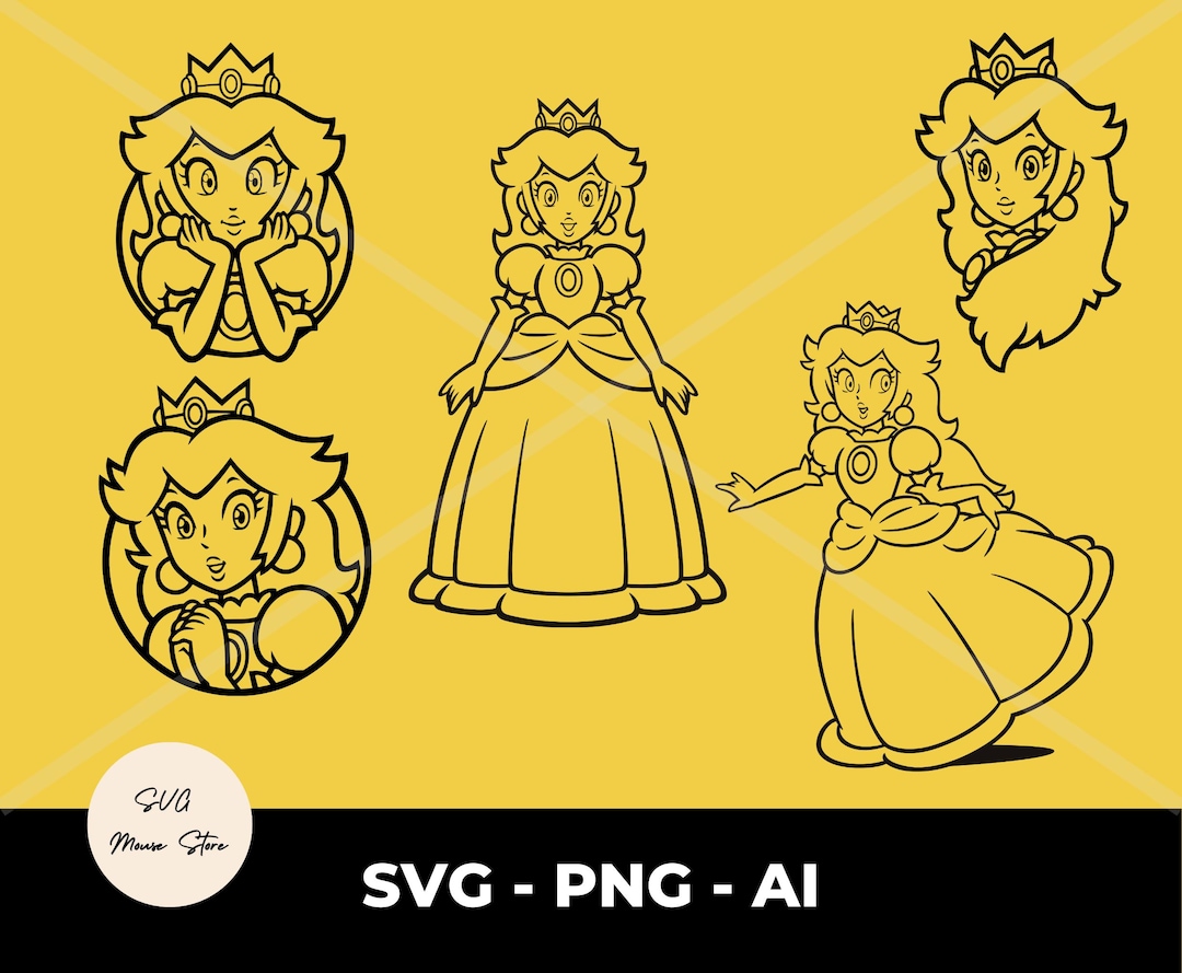 Princess Peach Outline Svg Bundle, Super Mario Brothers Svg, Peach Png ...