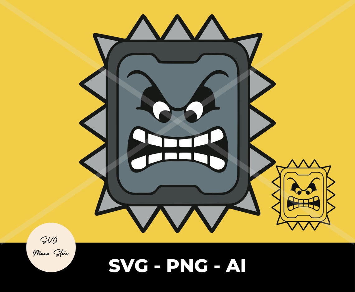 Thwomp Svg, Layered Gray Stone Block Svg Files, Png, Digital Download ...
