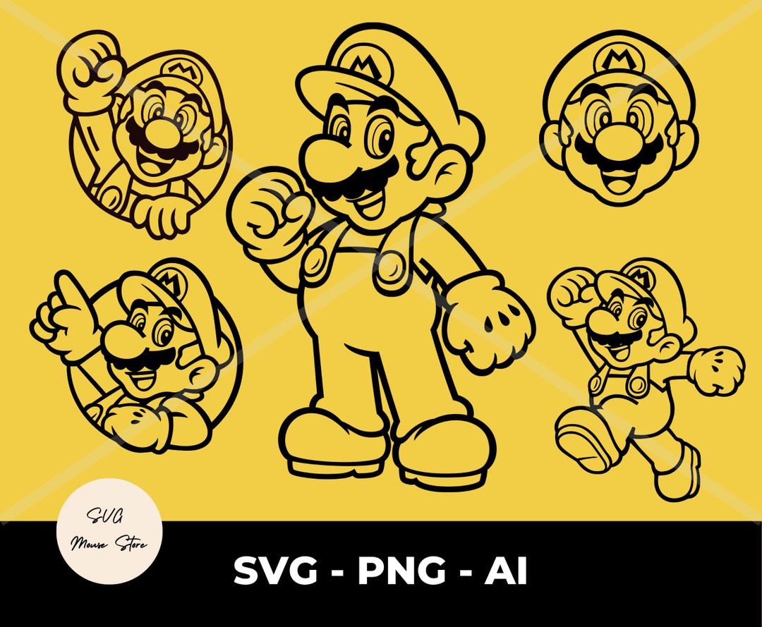 Super Mario Svg Outline, Pack of 5, Super Mario Svg Files, Digital ...