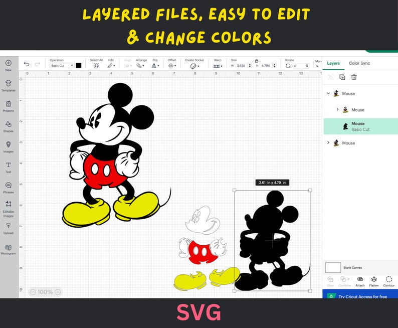 Mickey Mouse SVG Bundle: Layered Vector Cut Files (instant Download) - Etsy