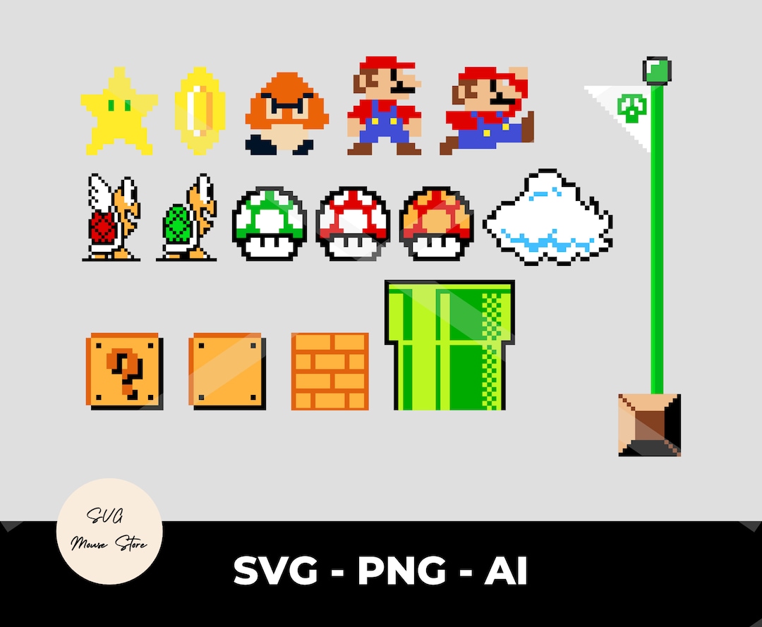 Retro Digital Super Mario svg, Bundle von 16 überlagerten ...