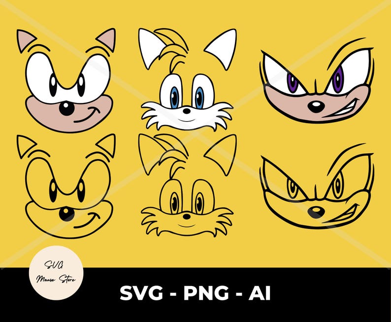 Sonic, Knuckles, Tails Face SVG: Layered Cut Files (digital Download ...