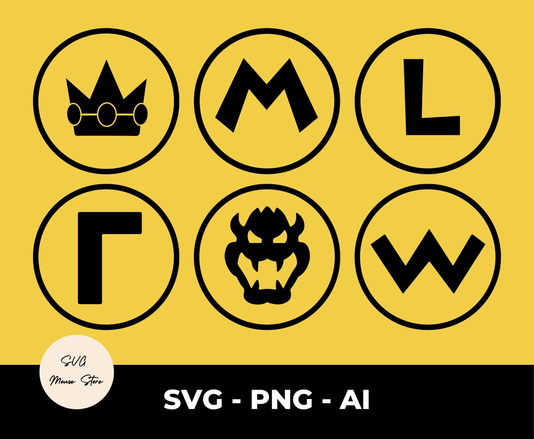 Mario Svg Pack of 6, Super Mario Png Logo Bundle, Digital Download ...