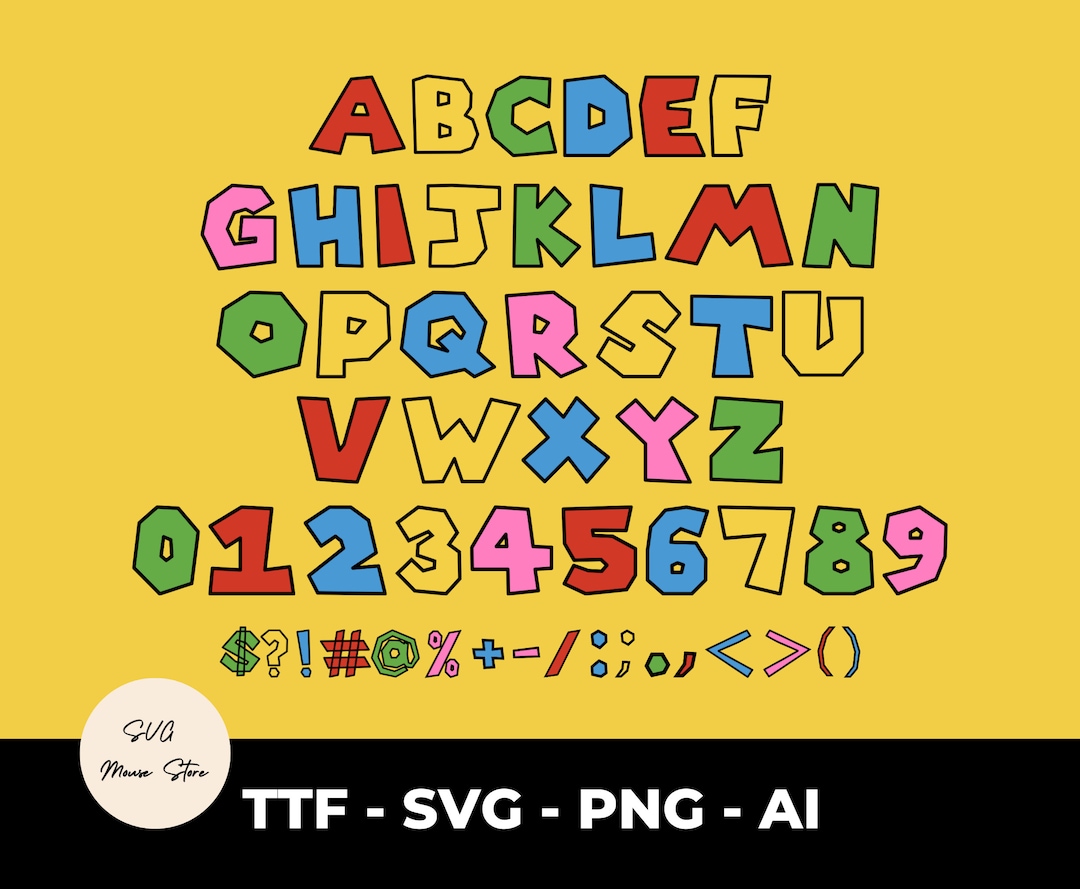 Super Font Svg, Colorful Mario Font Bundle, Font Svg, 5 Vibrant Color ...