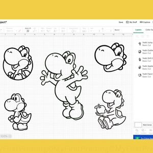 Digital Yoshi SVG Outline Pack, Super Mario Svg Files, Cricut Cut File ...