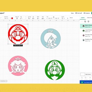 Digital Super Mario Face Bundle SVG, 4 Silhouette Png Files, Mario Bros ...