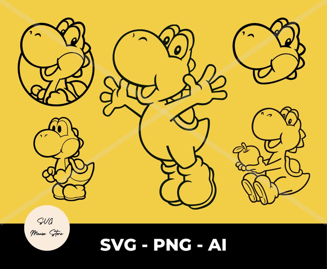 Digital Yoshi SVG Outline Pack, Super Mario Svg Files, Cricut Cut File ...