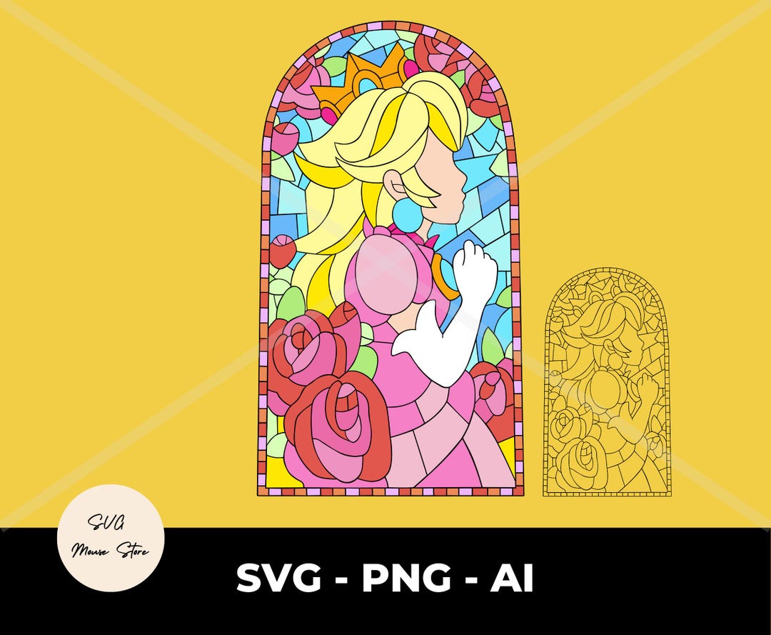 Digital Princess Peach Png, Peach Stained Glass Window SVG, Mario ...