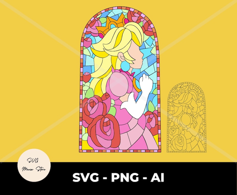 Princess Peach Stained Glass SVG: Mario Cricut Cut File (digital ...