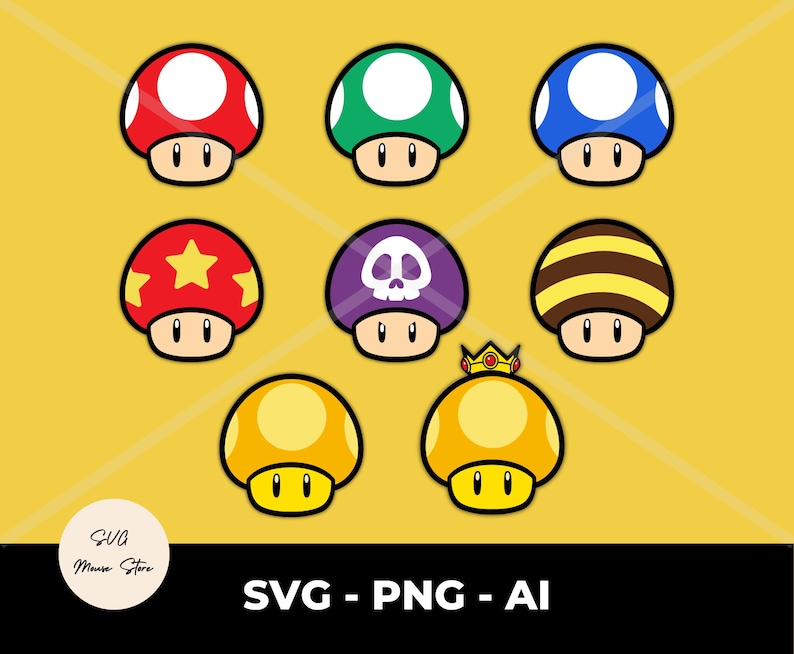 Paquete de hongos retro de Super Mario, archivos svg de 8 capas, hongo ...