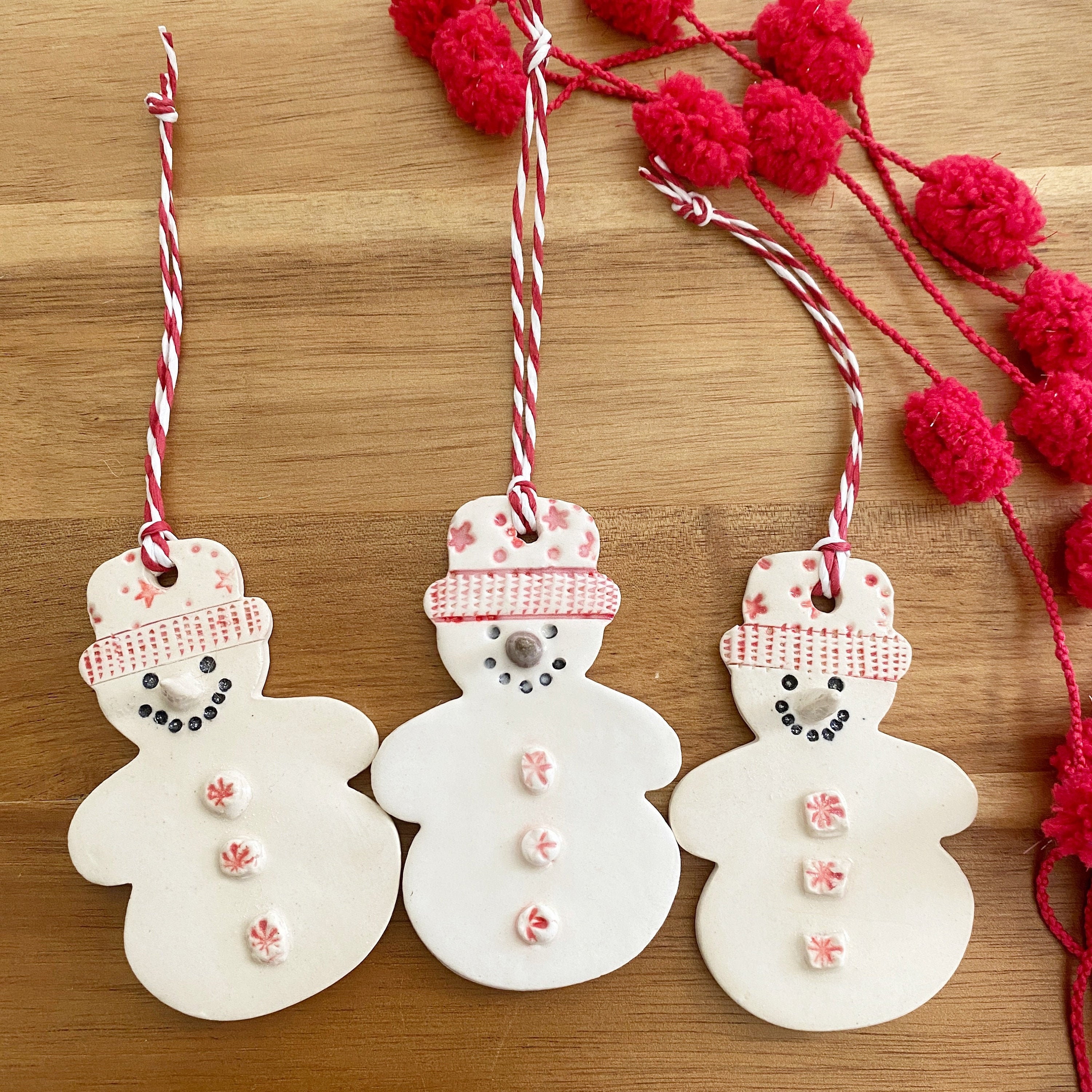 Snowman White & Red Handmade Christmas Ornament, Stars Pattern - Etsy