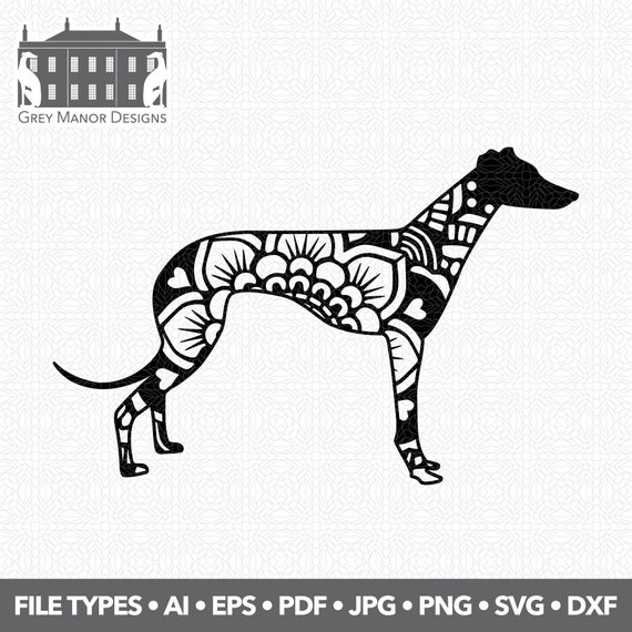 Greyhound Mandala Black Printable Cuttable File Types Ai Etsy