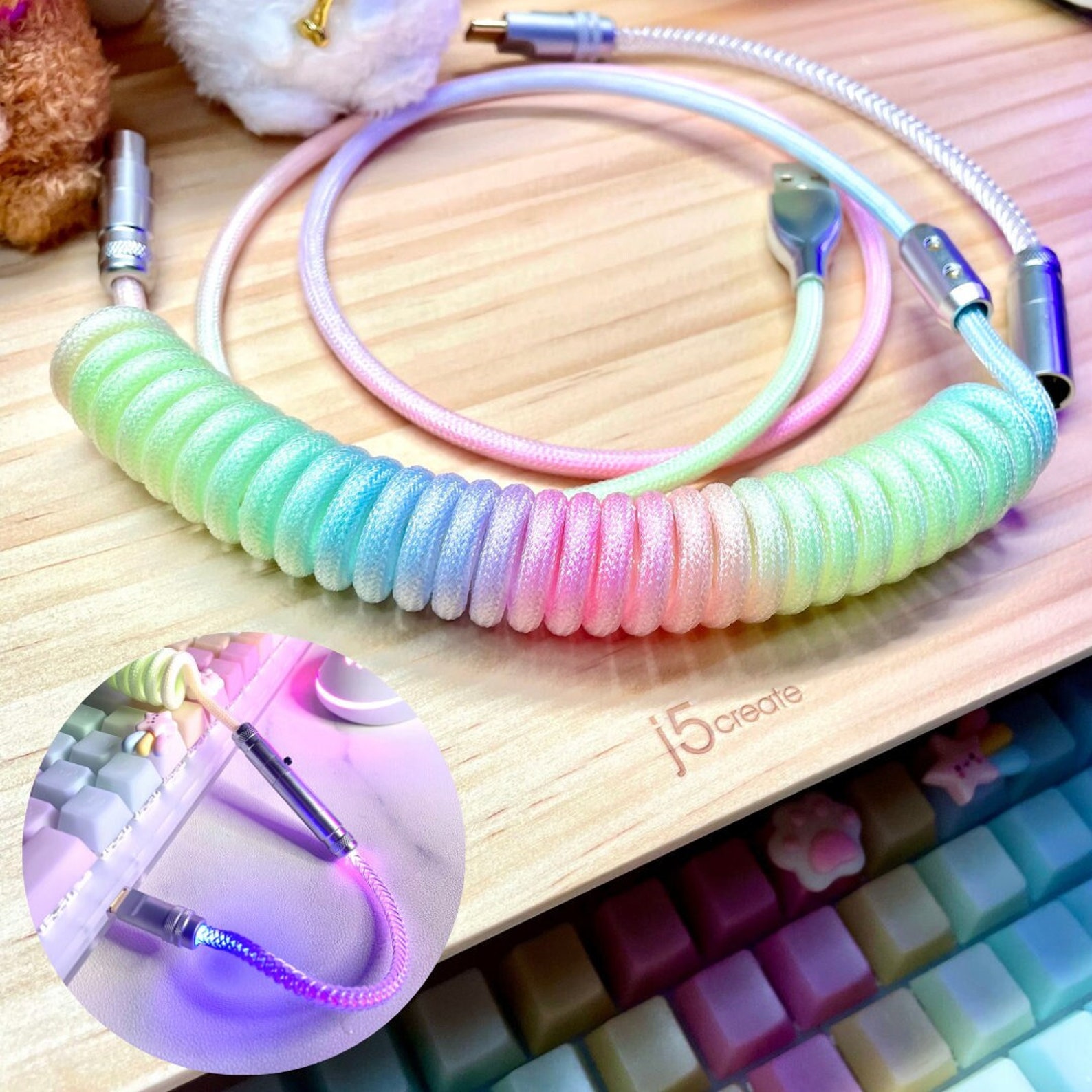 Rainbow RGB Colourful Cable Coiled Cable for Keyboard Coiled - Etsy
