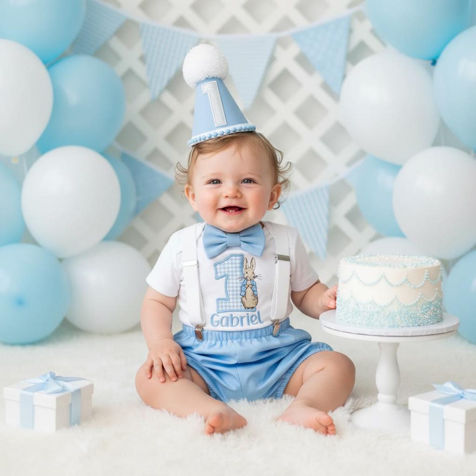 Personalised/personalized Rabbit Birthday Outfit – Baby Blue Cake Smash ...