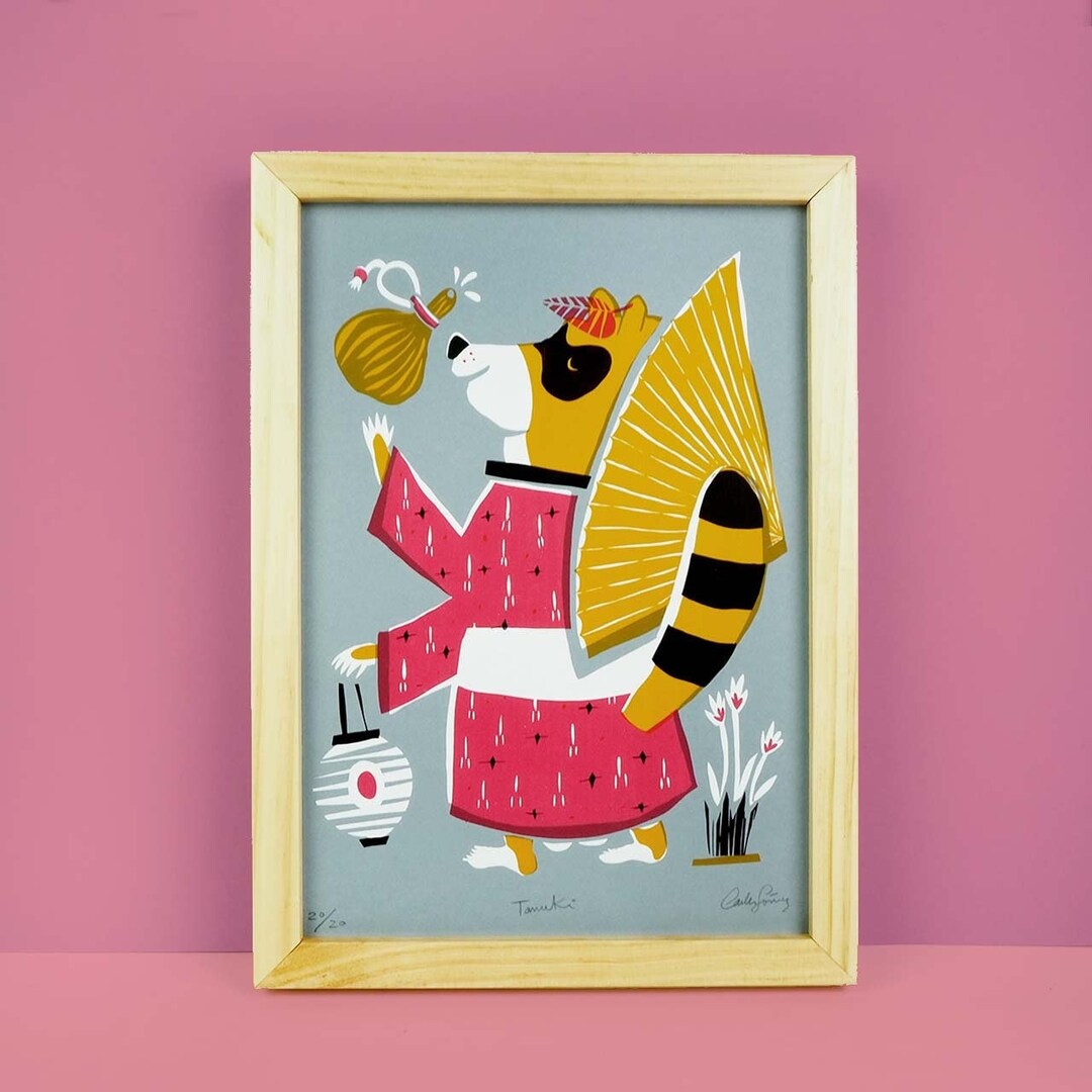 Tanuki, Character, Handmade Silkscreen, Illustration, Print, Ecological ...