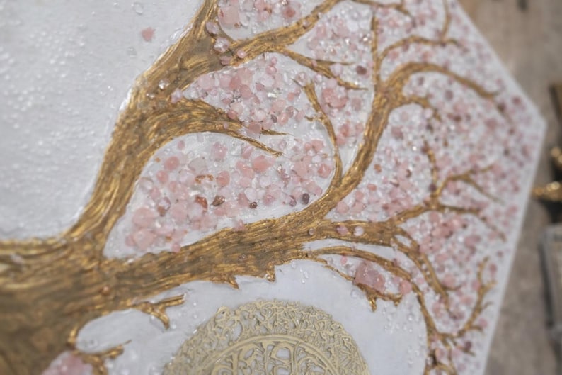 Ayatul Kursi Gold Tree Canvas Painting, Rose Quartz Islamic Art - Etsy ...