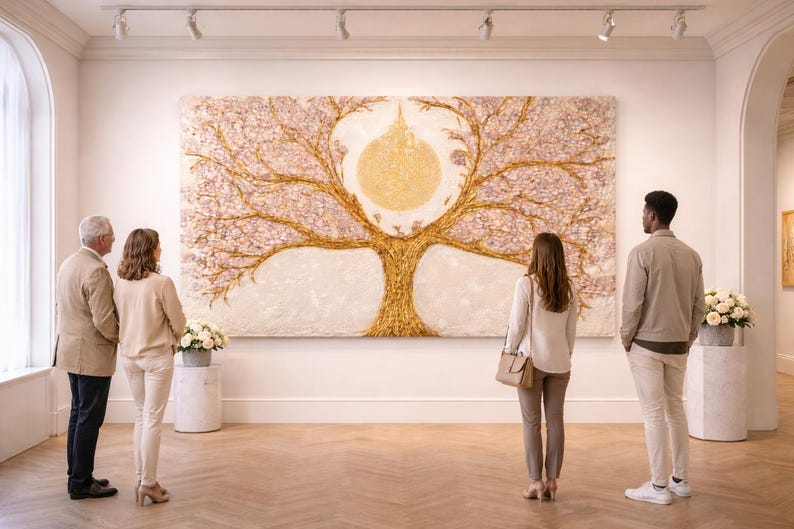 Ayatul Kursi Gold Tree Canvas Painting, Rose Quartz Islamic Art - Etsy ...