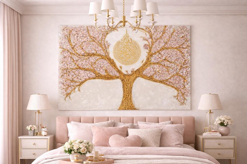 Ayatul Kursi Gold Tree Canvas Painting, Rose Quartz Islamic Art - Etsy ...