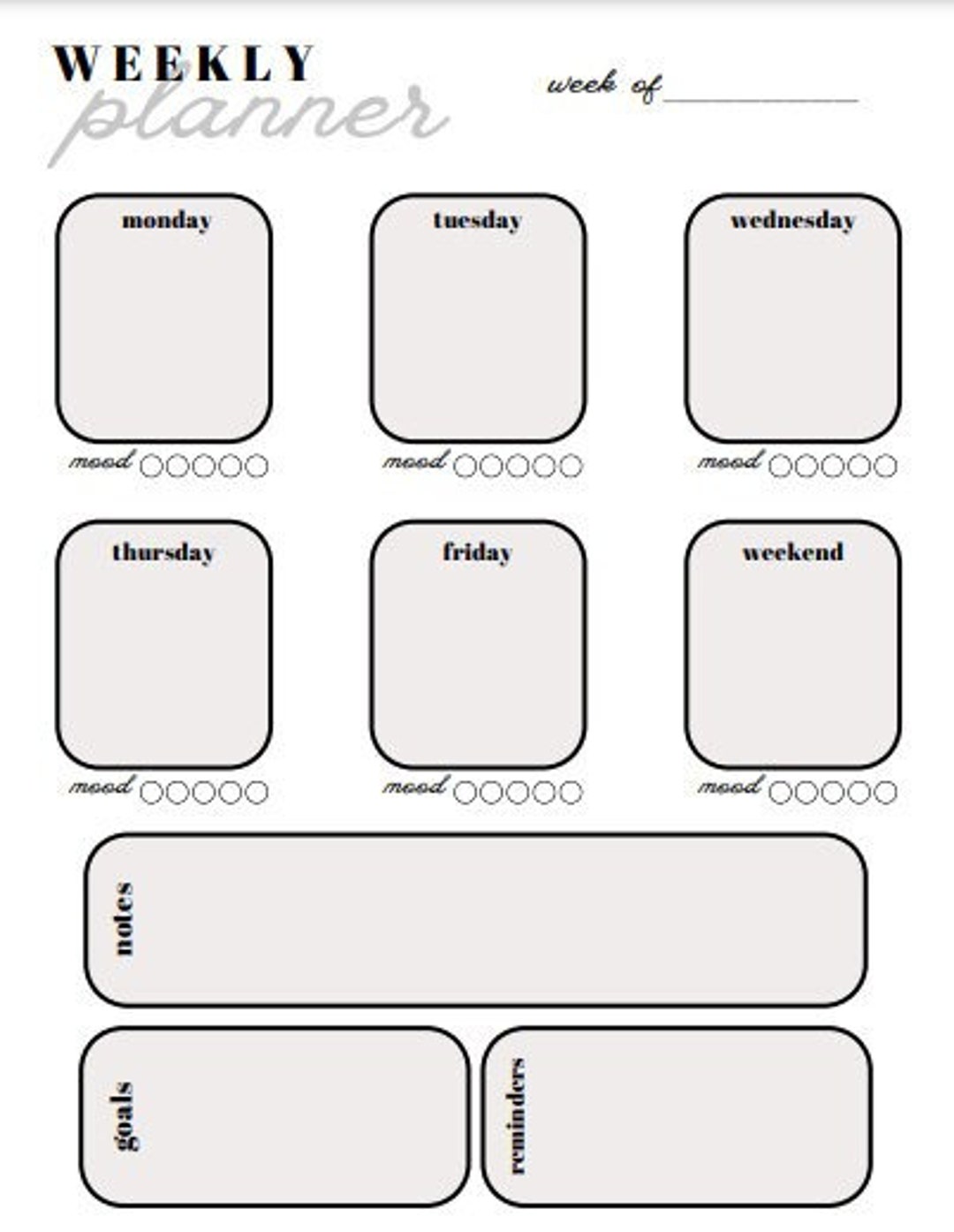 Minimalist Weekly Planner, Mood Tracker, Daily Schedules & Note / Goal ...