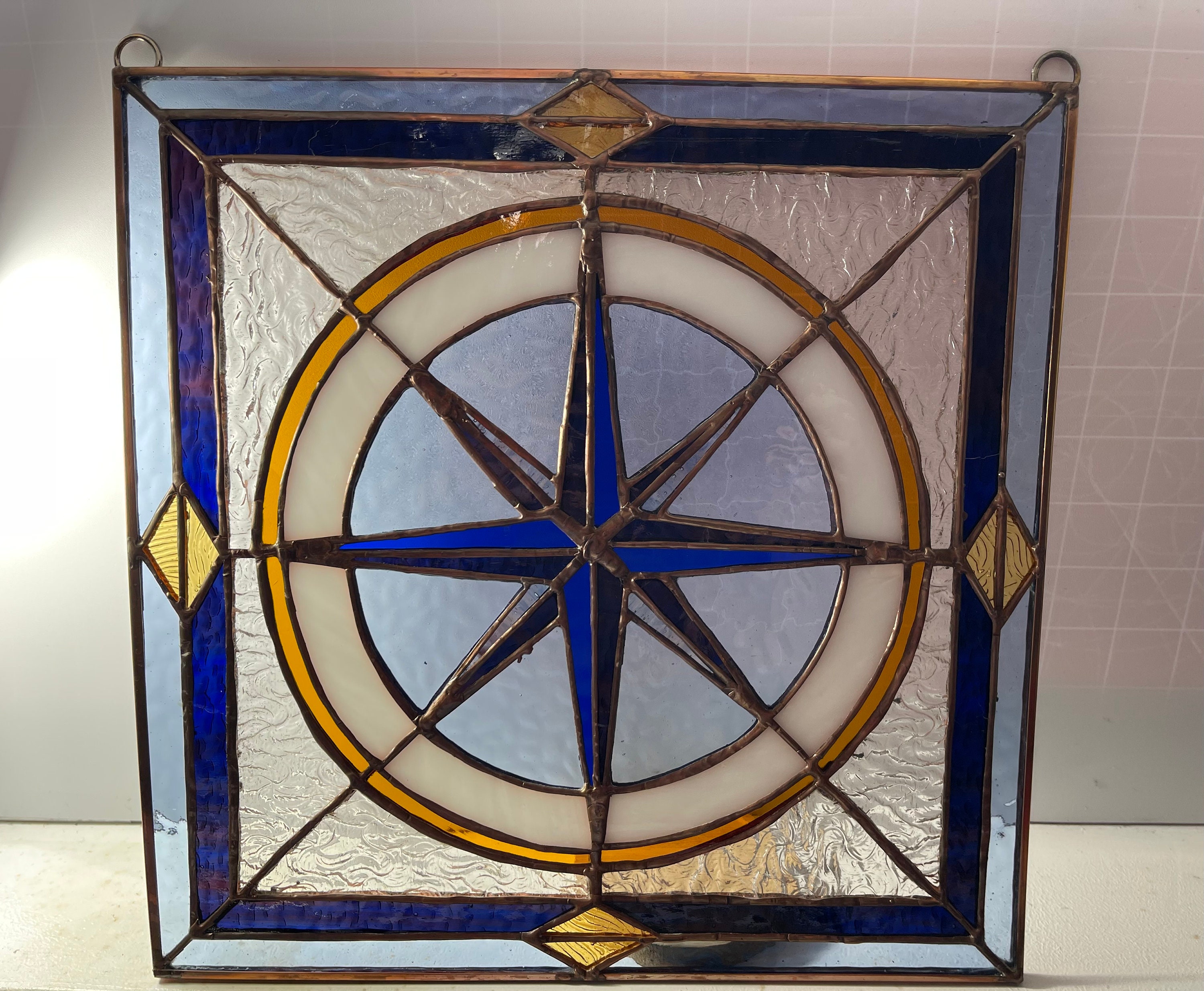 Blue Stained Glass Compass - Etsy