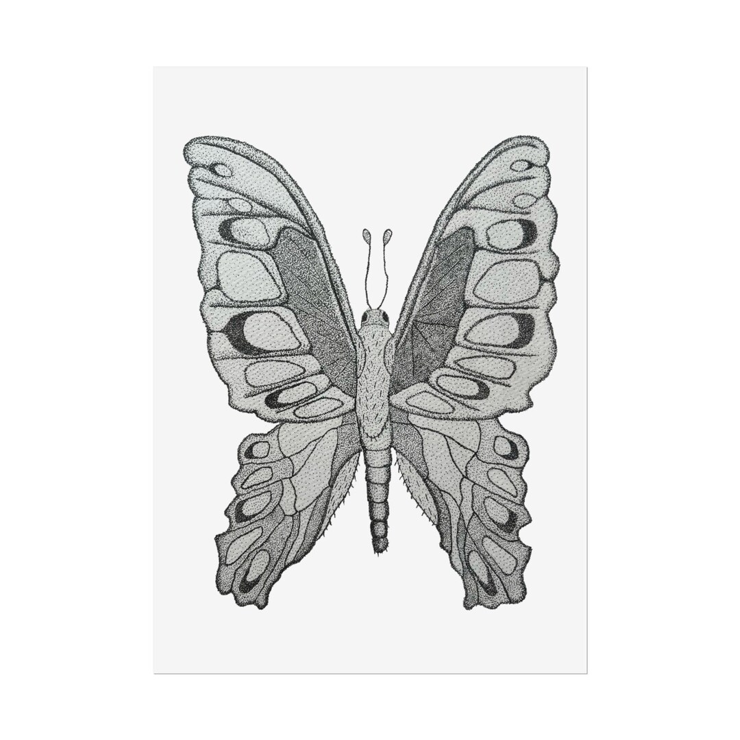 Butterfly Stippling Rolled Poster, Hand Drawn Stippling Technique, Wall ...