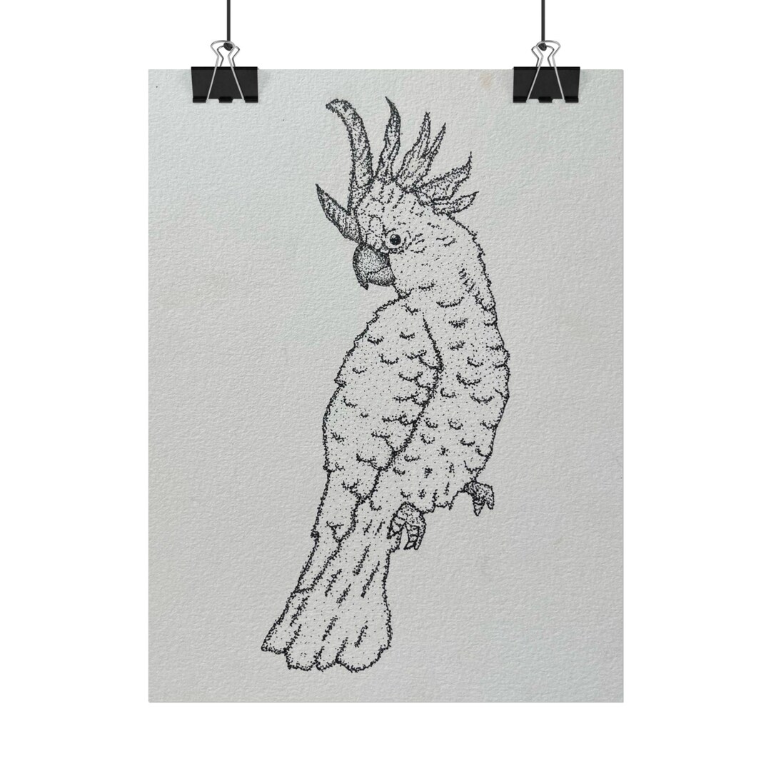 Stipple Cockatoo Poster, Rolled Art Print, Australian Artist, Black ...