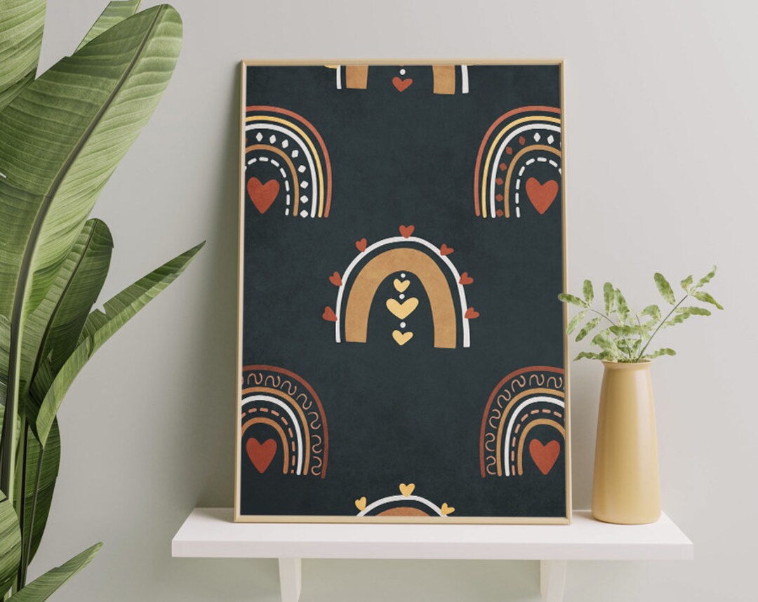 Boho Rainbow Art Print | Dark Color Poster | Minimalist Rainbow Wall ...