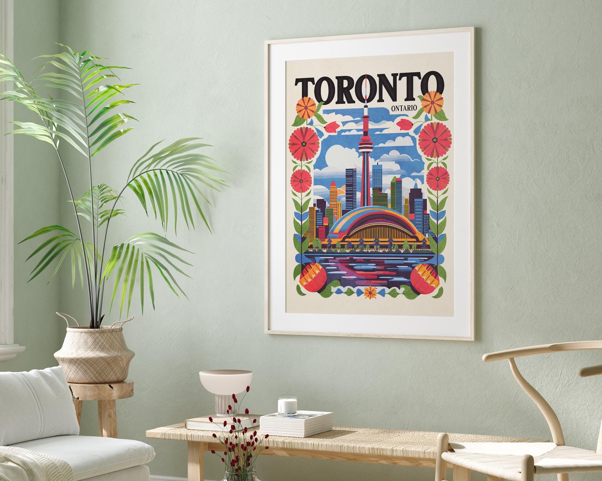 Toronto Floral Wall Art, CN Tower Art Print, Toronto Ontario Colorful ...