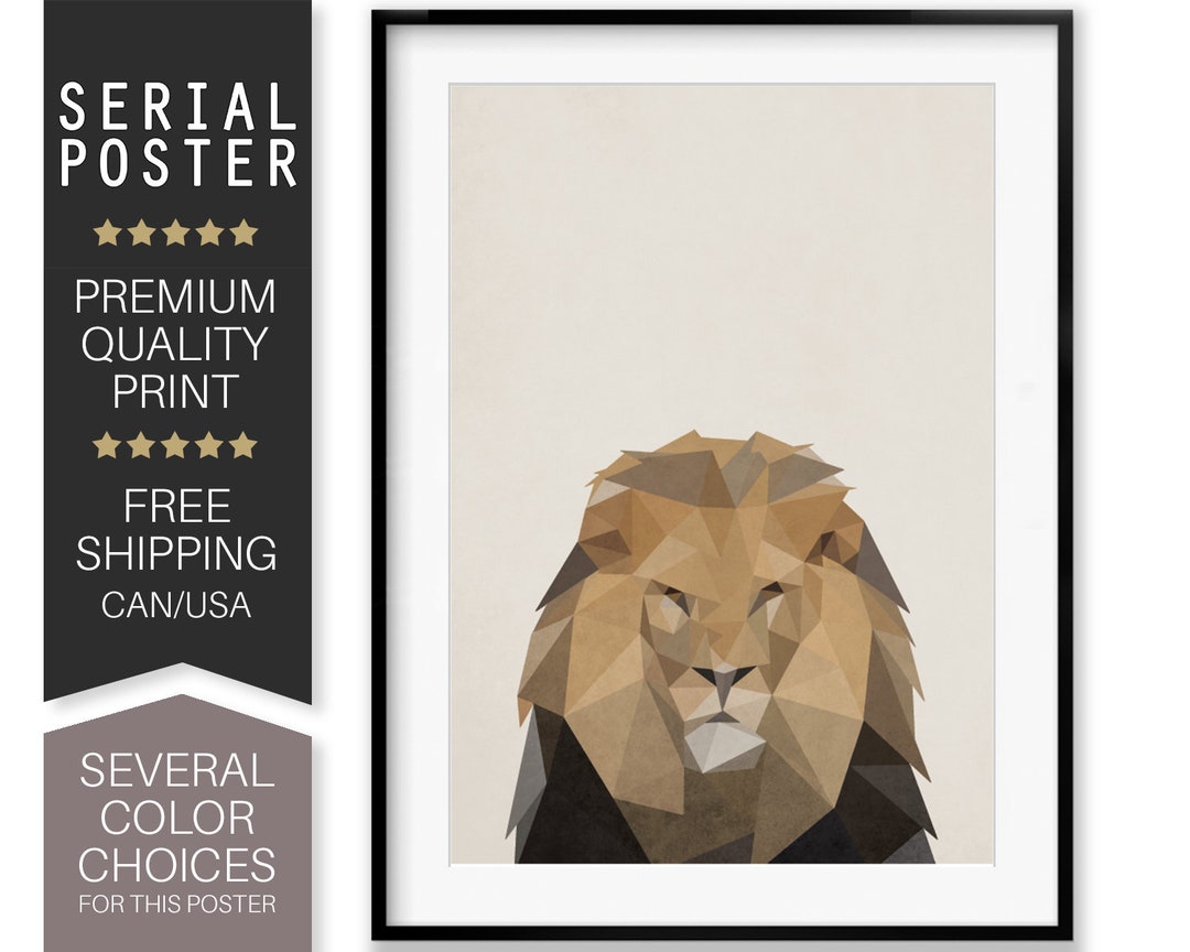 Lion Drawing, Poster for Children, Lowpoly Art Print, Minimalist Art ...