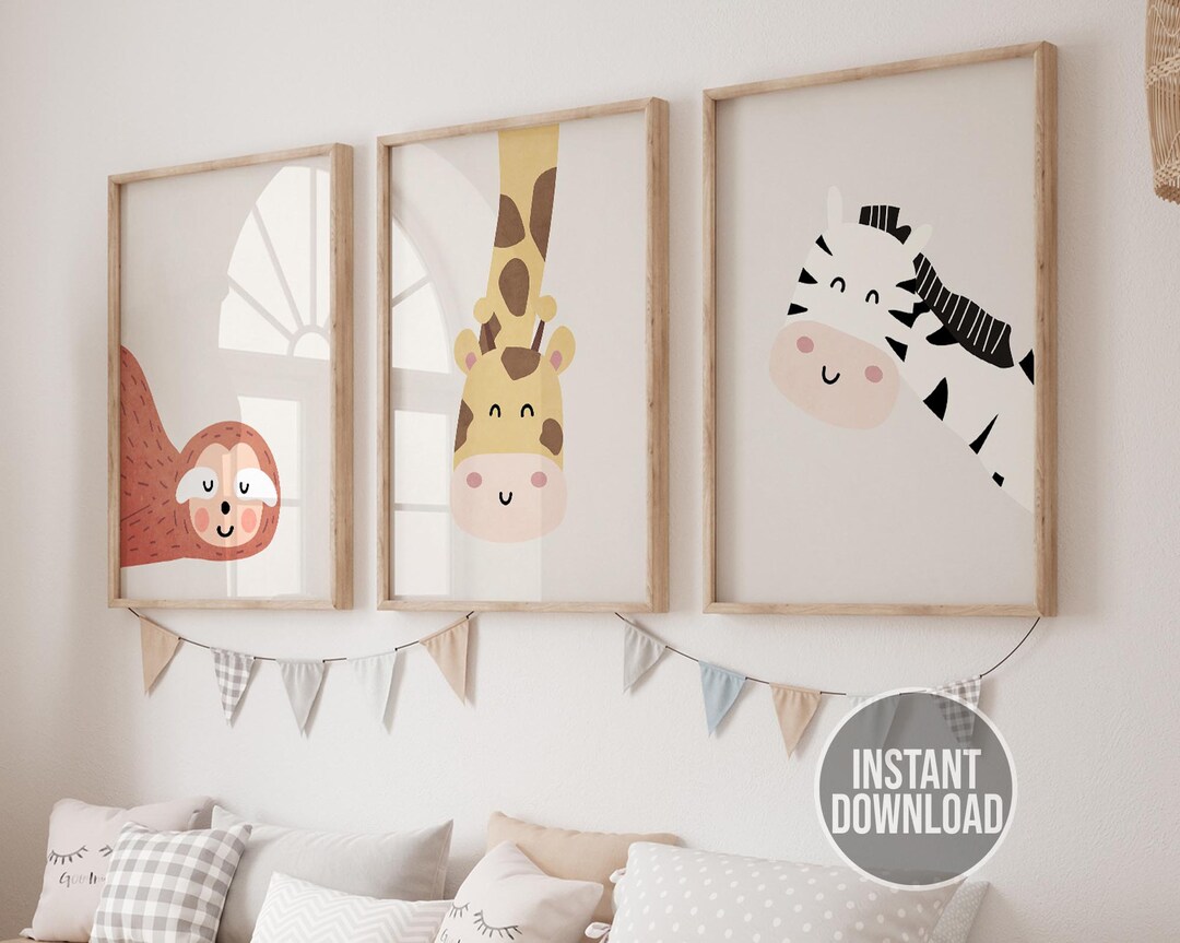 Safari Animals Nursery Wall Prints Set of 3 Printable Cute Nursery ...