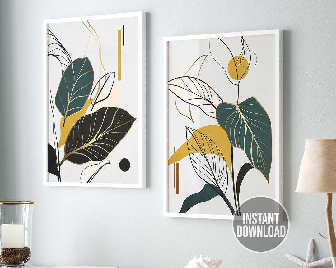 Set of 2 Modern Art Botanical Prints, Living Room Wall Art, Bedroom ...