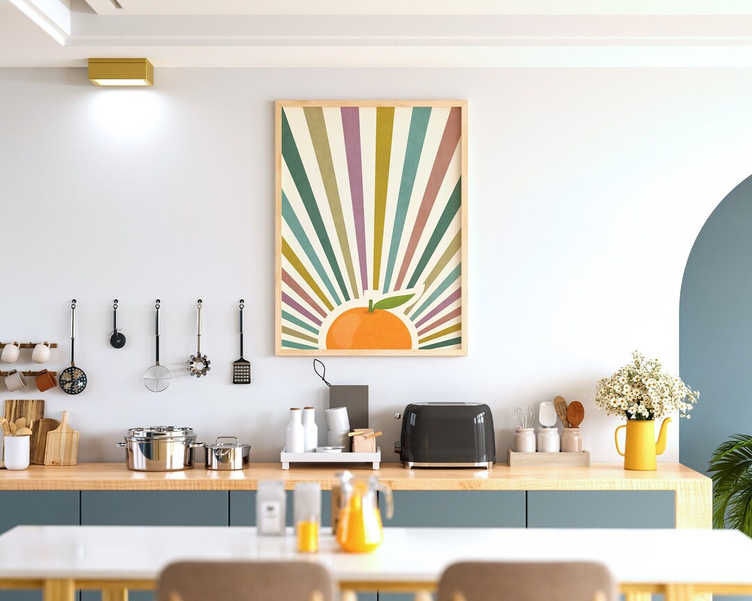 Orange Sun Rays Print, Mid Century Modern Kitchen Art - Etsy