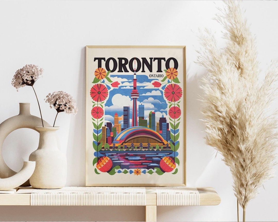 Toronto Floral Wall Art, CN Tower Art Print, Toronto Ontario Colorful ...