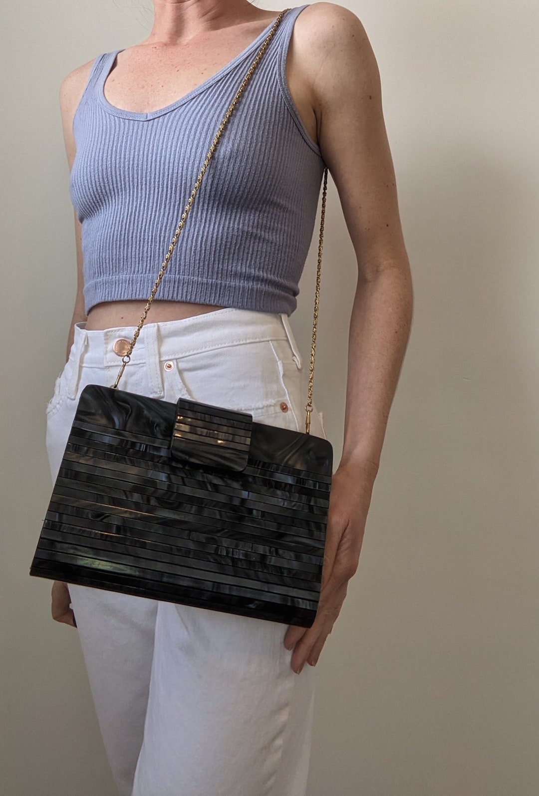 Vintage Lucite Clutch With Gold Metal Chain Shoulder Strap - Etsy