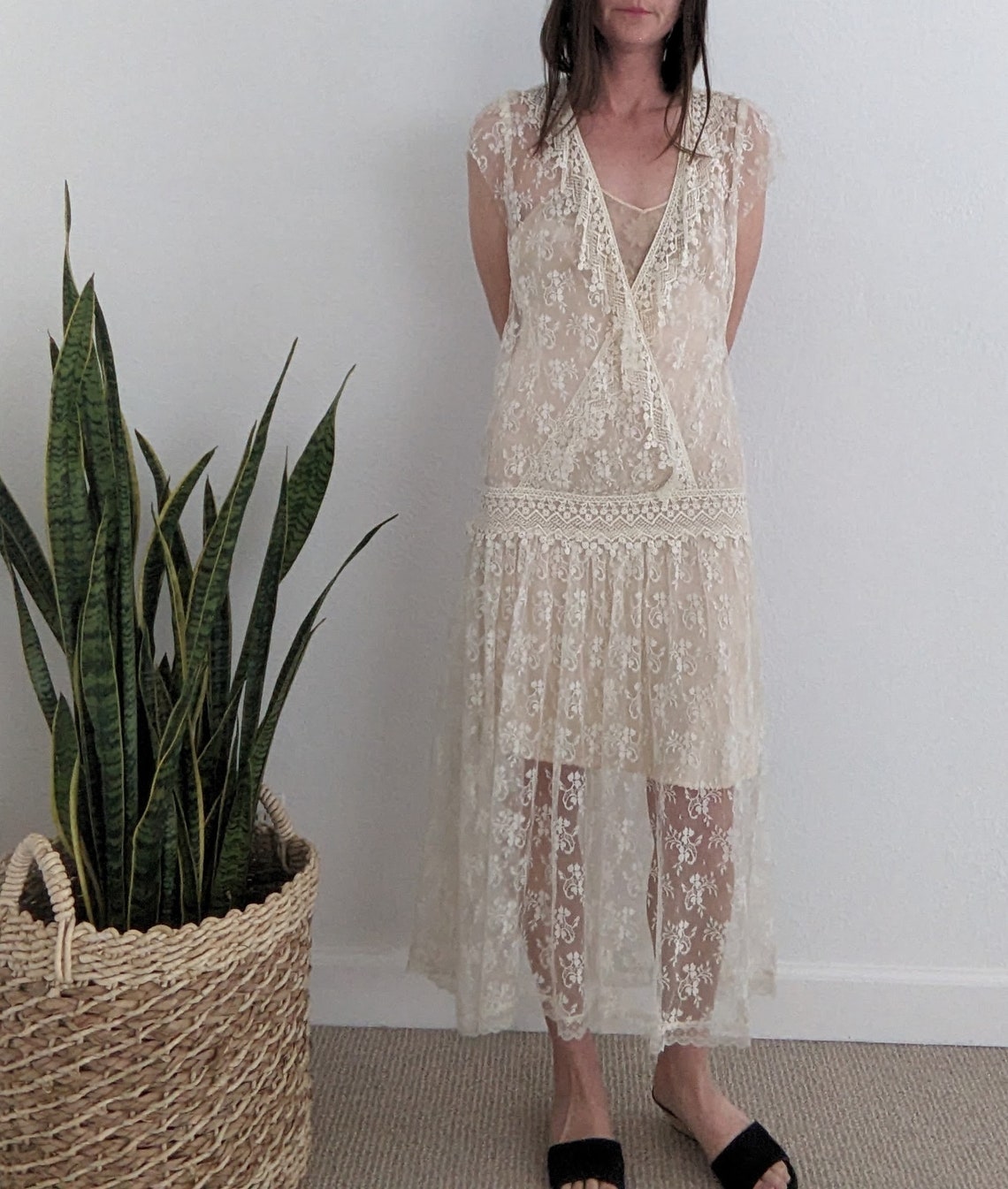 Vintage Sheer Lace Midi Dress - Etsy