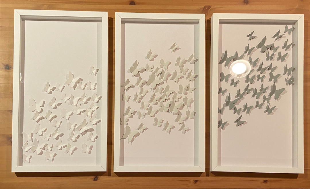 Acrylic Framed 3D Paper Butterfly Triptych Wall Art- Set of 3 12x22 ...
