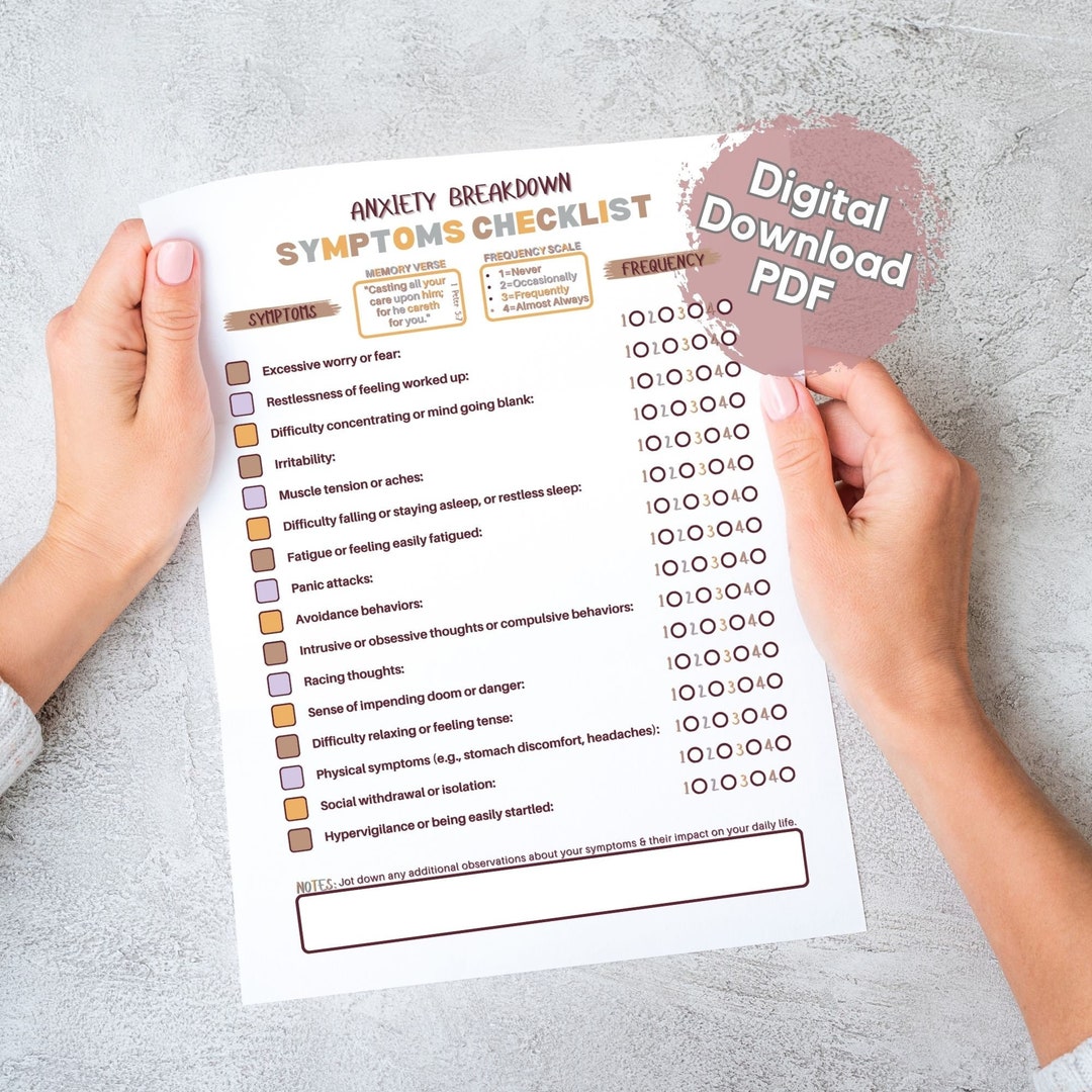 Anxiety Symptoms Checklist, Christian Mental Health Worksheet (PDF) - Etsy