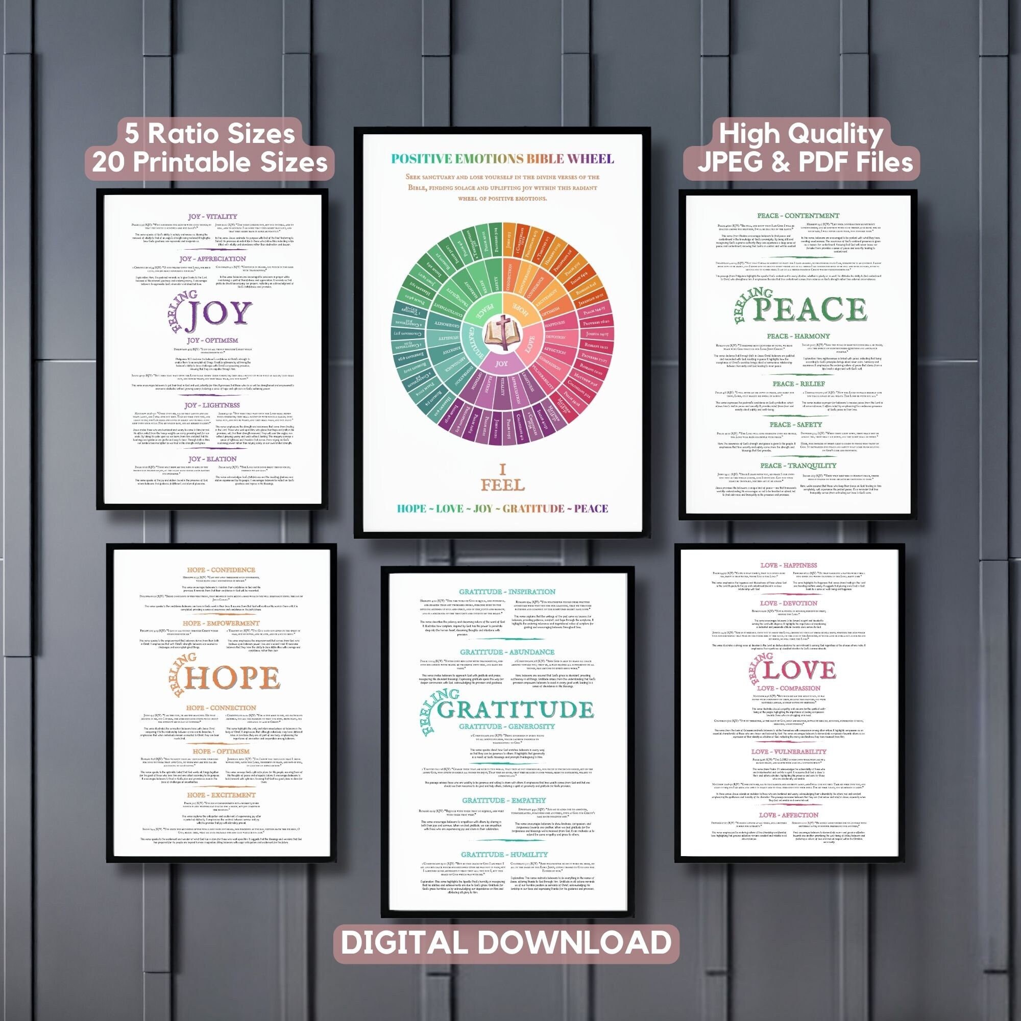 Bible Emotion Wheel Printable, Set of 6 Printables Bible Verse Decore ...