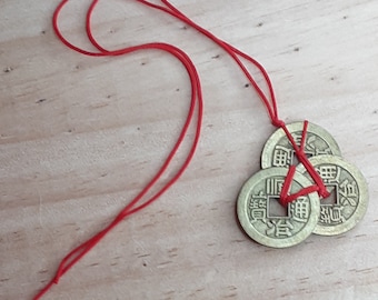 Feng Shui Money Luck Talisman 3-coins Tied Attract Wealth Lucky Charm ...