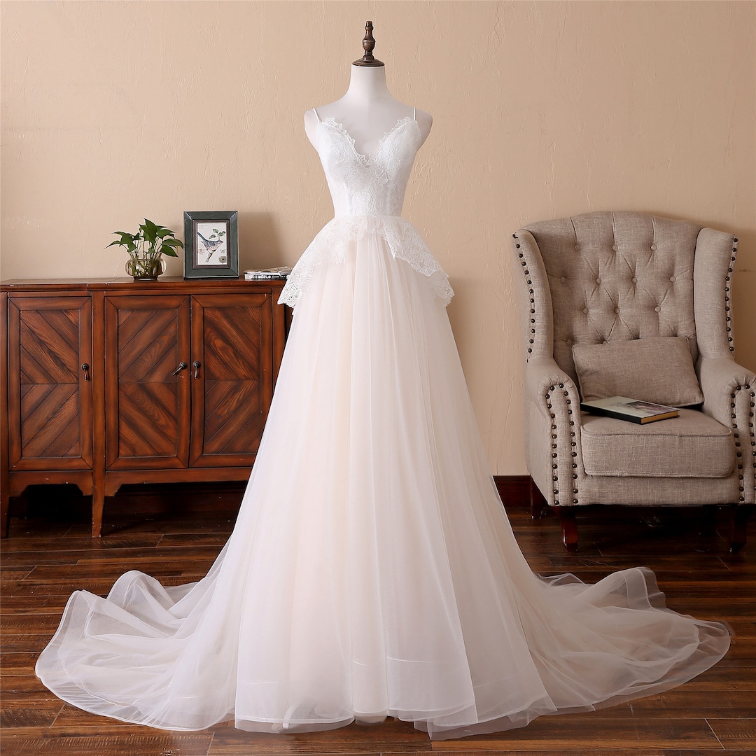 Infinity Tulle Prom Dress Long White Bridal Gown Lace Flower Top V-neck ...