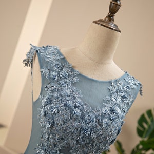 Long Prom Gown, Gray Blue Prom Dres,s Boat Neck Bridesmaid Dress, 3D ...