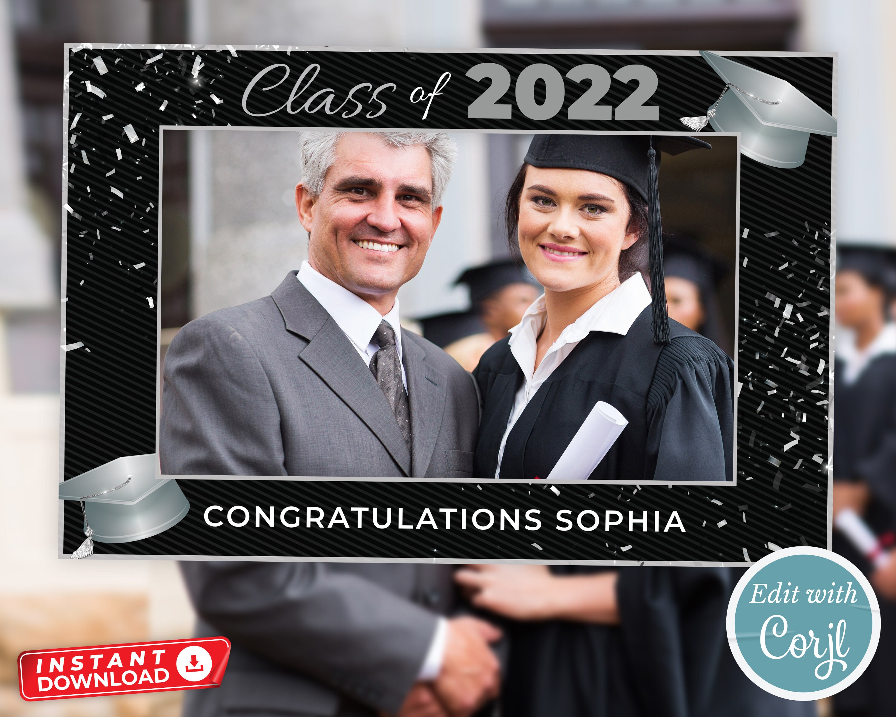 Editable Silver Graduation Photo Prop Frame Graduation Party - Etsy