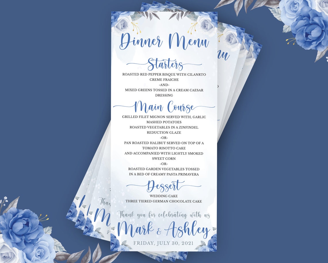 Printable Wedding Menu Template Sky Blue Dinner Menu Card | Etsy