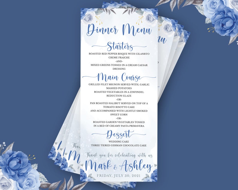Printable Wedding Menu Template Sky Blue Dinner Menu Card - Etsy