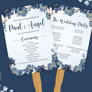 Royal Blue Wedding Program Fan Printable Wedding Hand Fan | Etsy