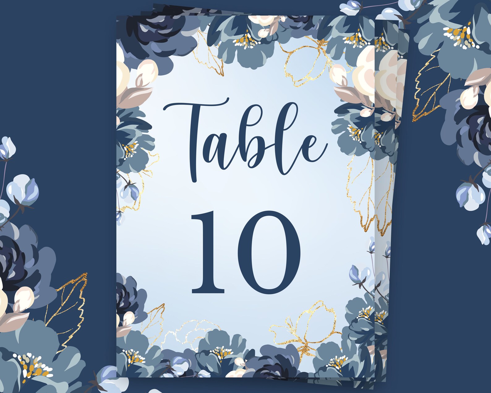 Royal Blue Printable Table Number Template Vertical Wedding - Etsy