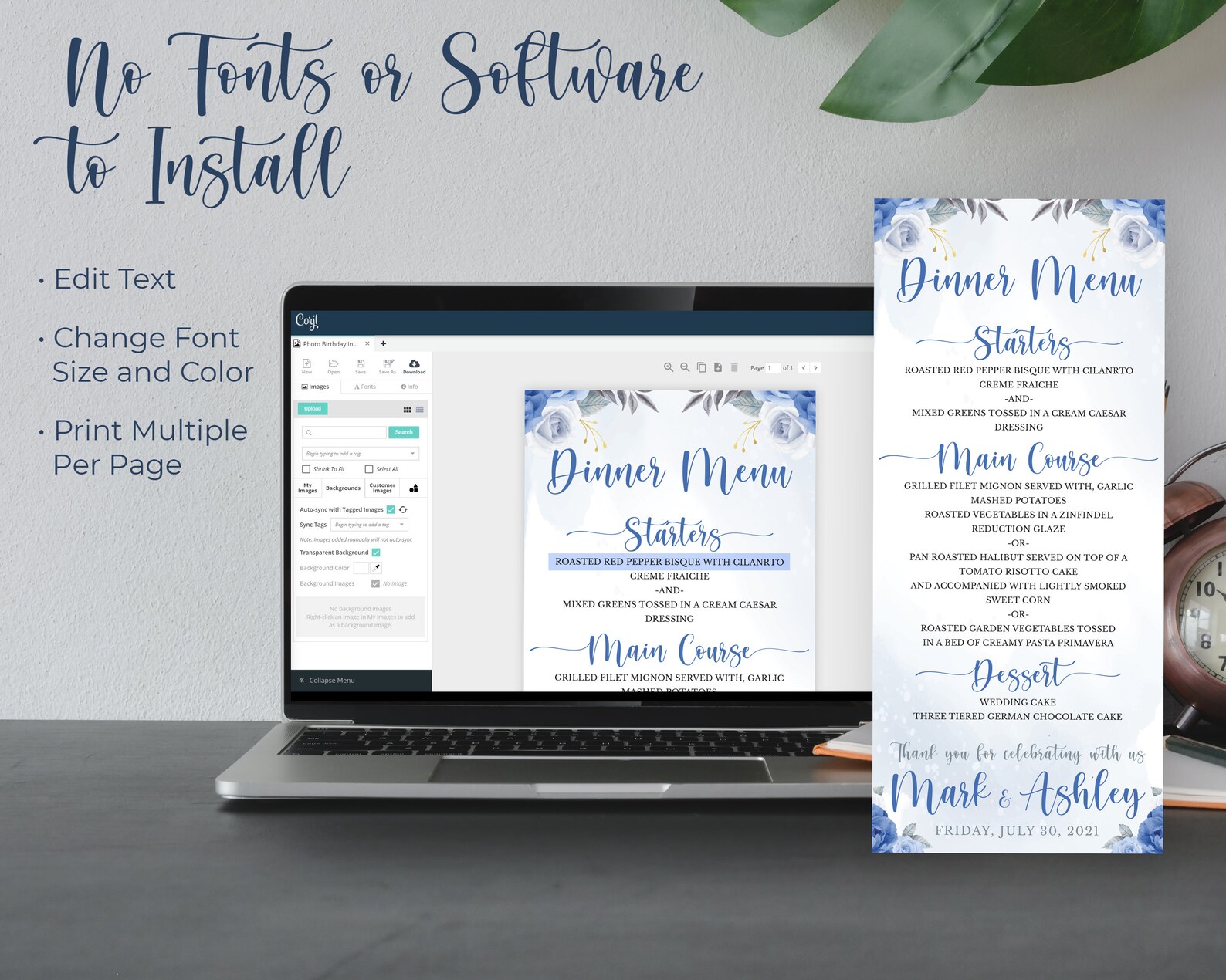 Printable Wedding Menu Template Sky Blue Dinner Menu Card - Etsy