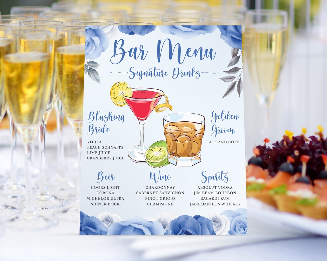 Sky Blue Wedding Bar Menu Sign Printable Wedding Drink Menu - Etsy
