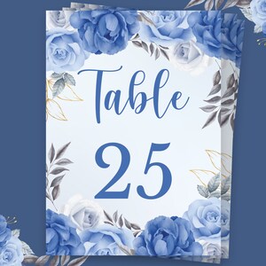 Sky Blue Printable Table Number Template Vertical Wedding - Etsy